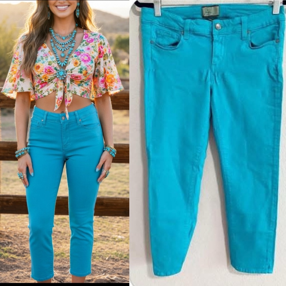 Paige Roxie Capri Denim Jeans Cropped Skinny Turquois… - Gem